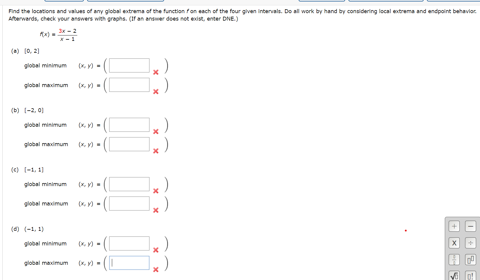 Solved Find the locations and values of any global extrema | Chegg.com