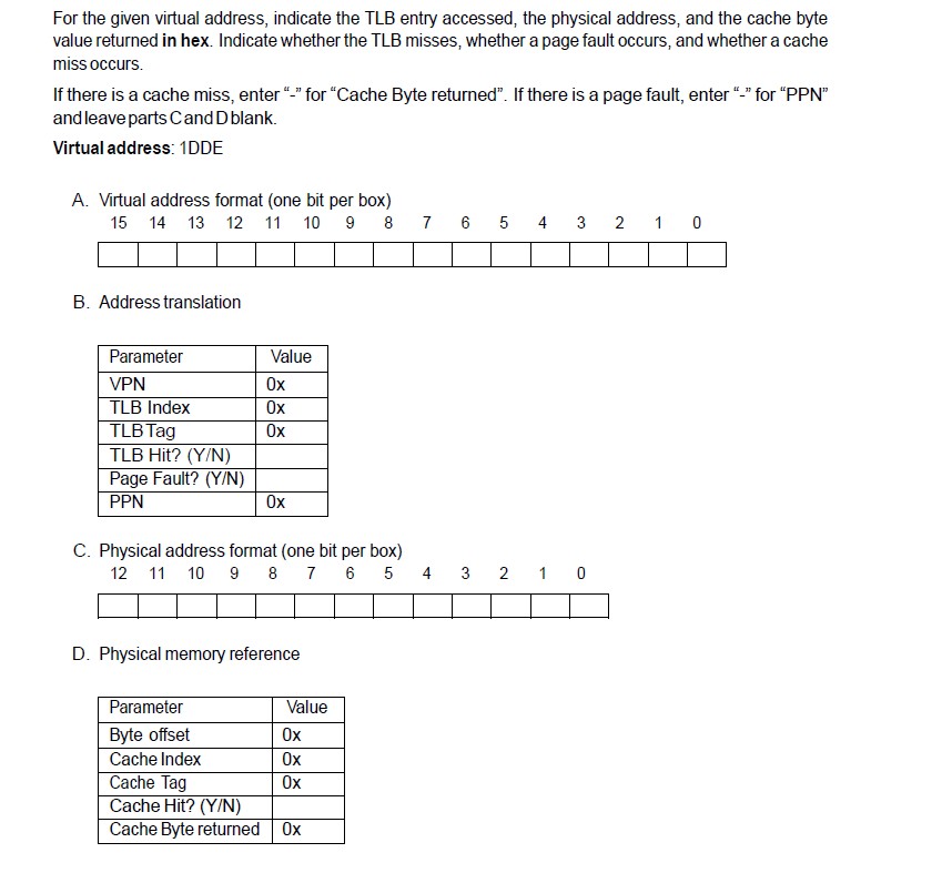 Solved For the given virtual address, indicate the TLB | Chegg.com