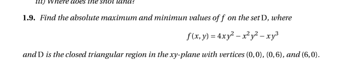 Solved 1.9. Find the absolute maximum and minimun values of | Chegg.com
