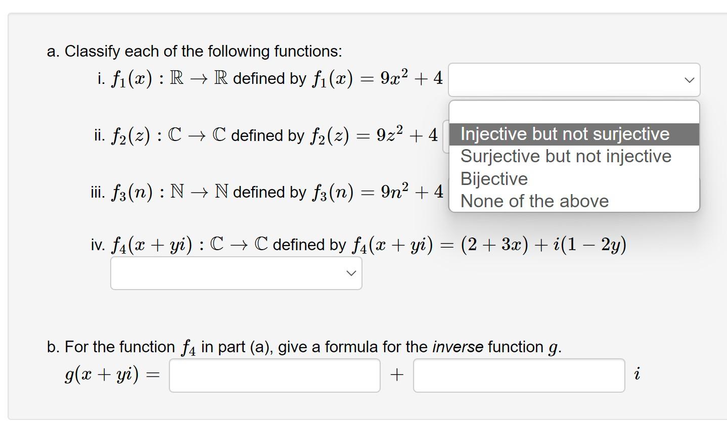 a. Classify each of the following functions: i. | Chegg.com