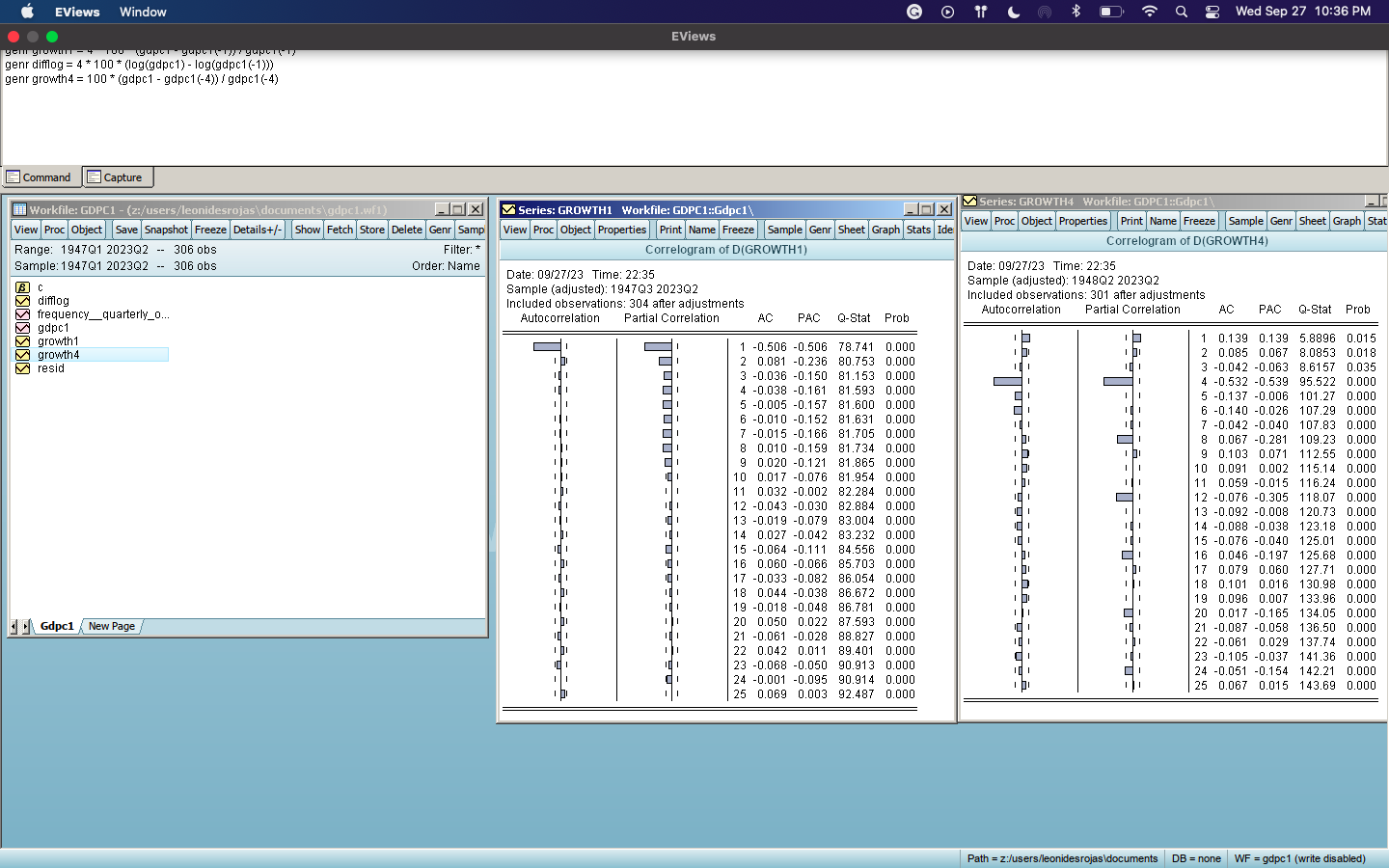 Solved c. Compare the correlograms for growth1 and growth4 . | Chegg.com