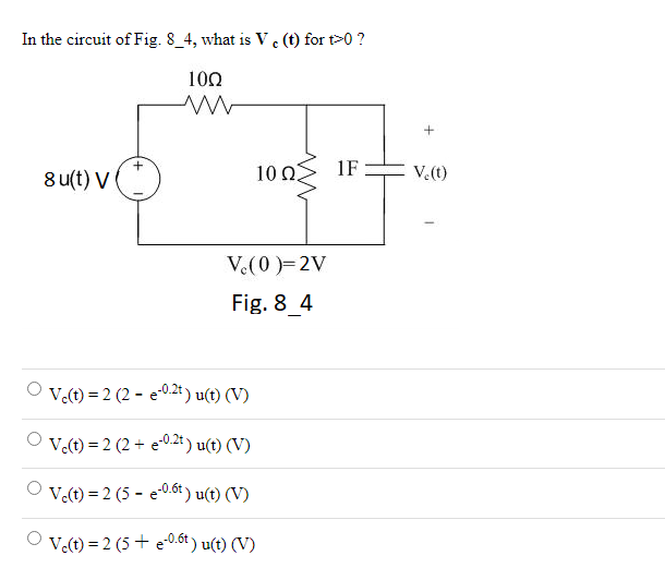 Solved In the circuit of Fig. 8_4, what is Vc(t) for t>0 ? | Chegg.com