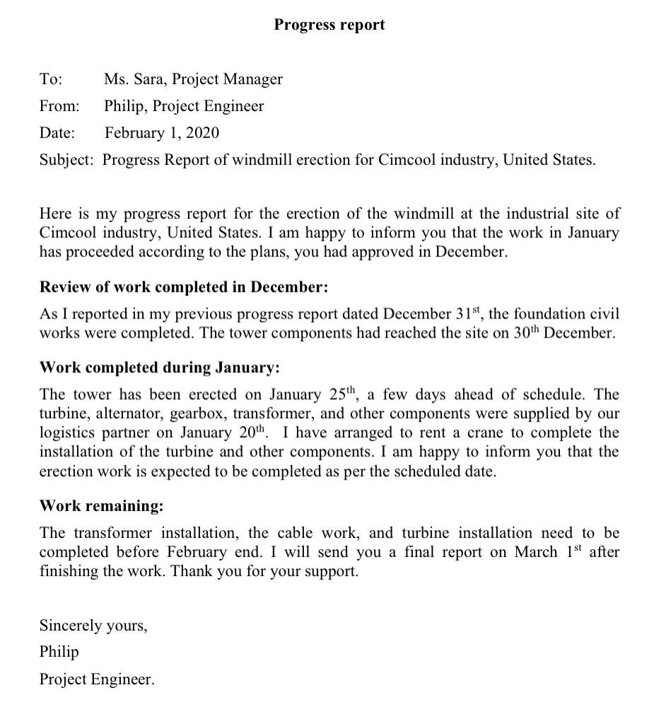 Solved Write a progress report to your instructor about a | Chegg.com