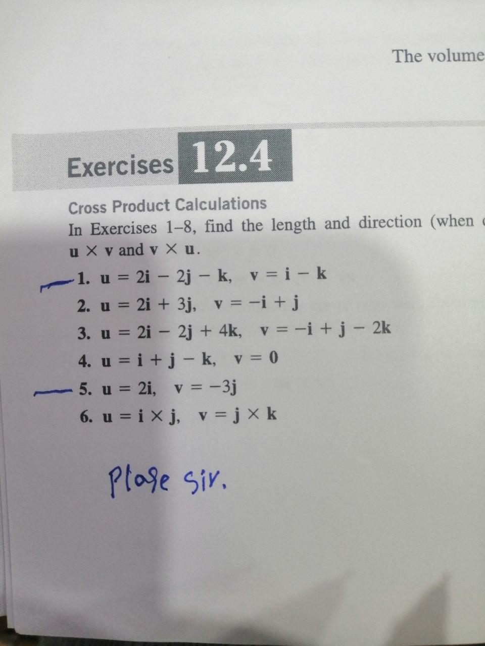 Solved The volume Exercises 12.4 Cross Product Calculations | Chegg.com