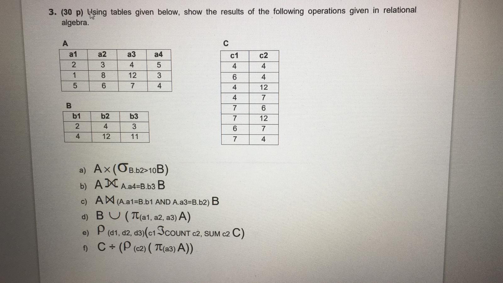 Solved 3. (30 p) Wsing tables given below, show the results | Chegg.com