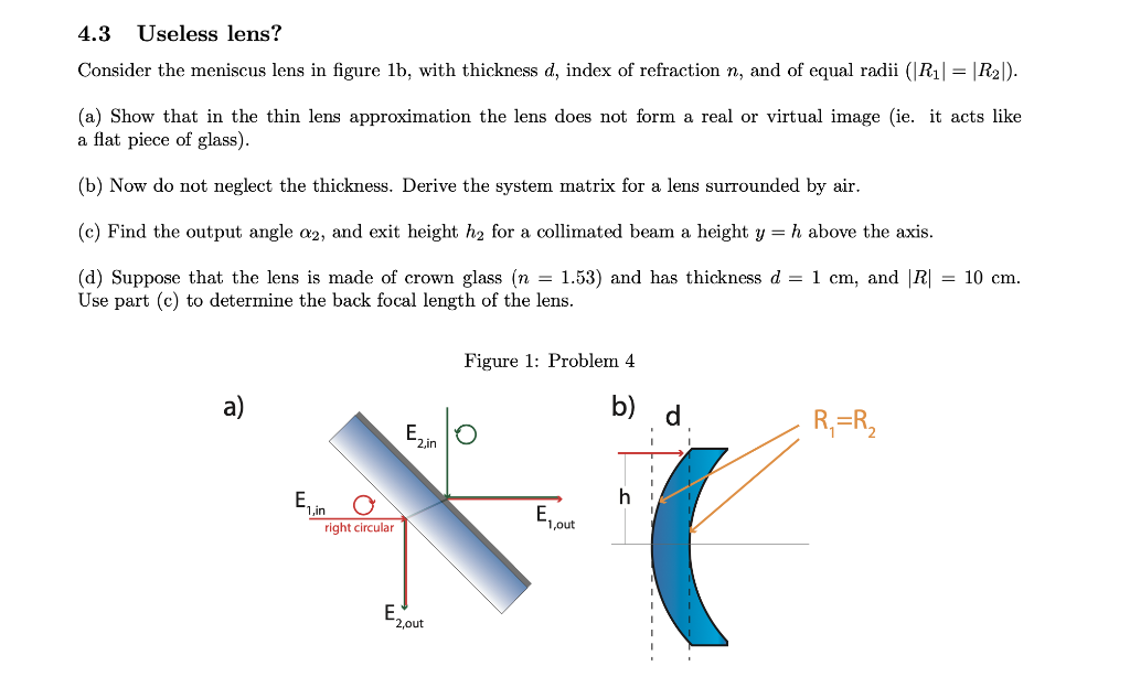 Solved 4.3 Useless lens? Consider the meniscus lens in | Chegg.com