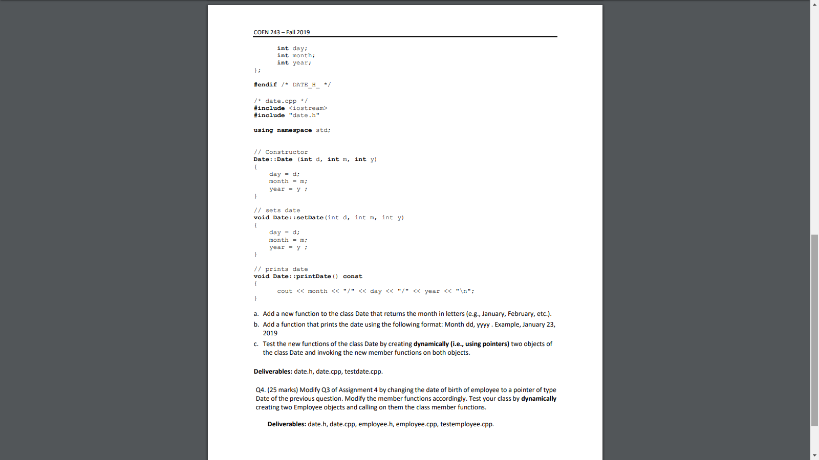 (Solved) : Q3 25 Marks Consider Following Class Dateh Ifndef Date H ... (Solved) : Q3 25 Marks Consider Following Class Dateh Ifndef Date H ...