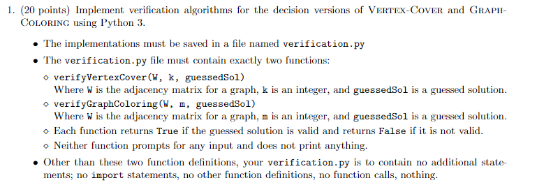 1. (20 points) Implement verification algorithms for | Chegg.com