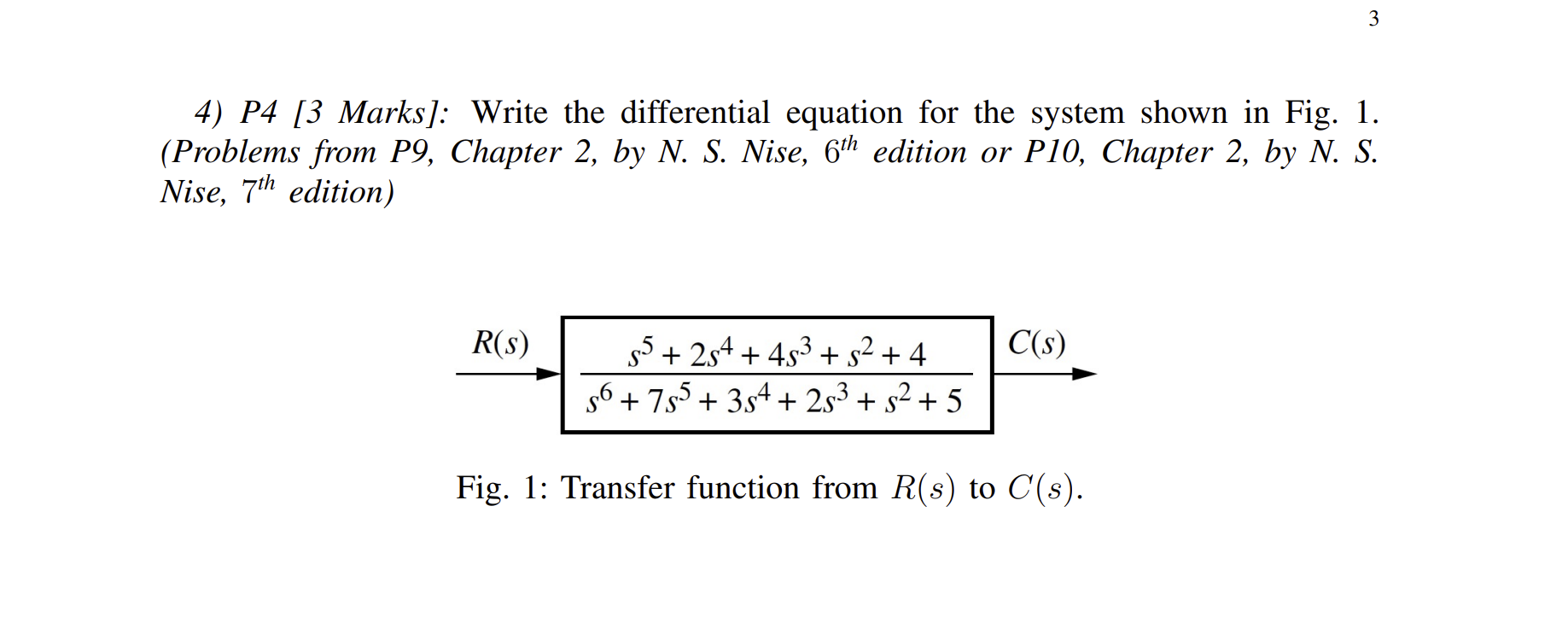 Solved 4) P4 [3 Marks]: Write the differential equation for | Chegg.com