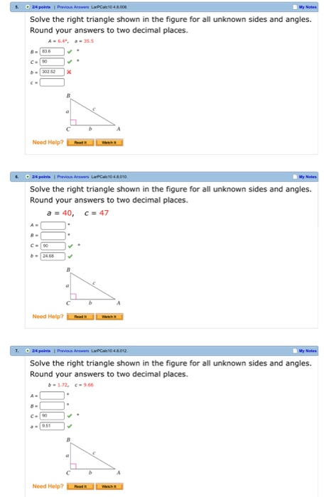 Solved Solve the right triangle shown in the figure for all | Chegg.com