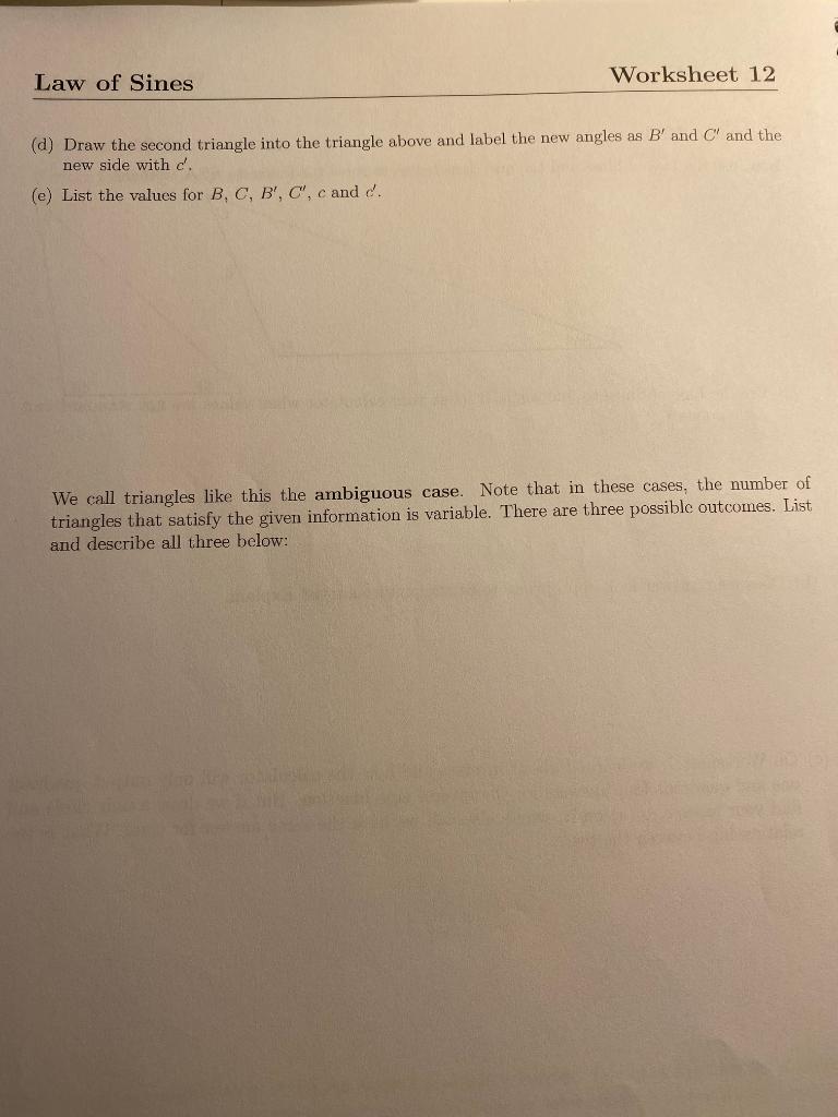 Solved Law of Sines Worksheet 12 Exercise 12.3 Now, use the | Chegg.com