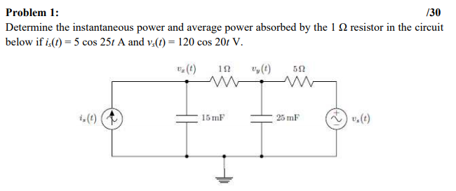 Solved Problem 1: /30 Determine the instantaneous power and | Chegg.com