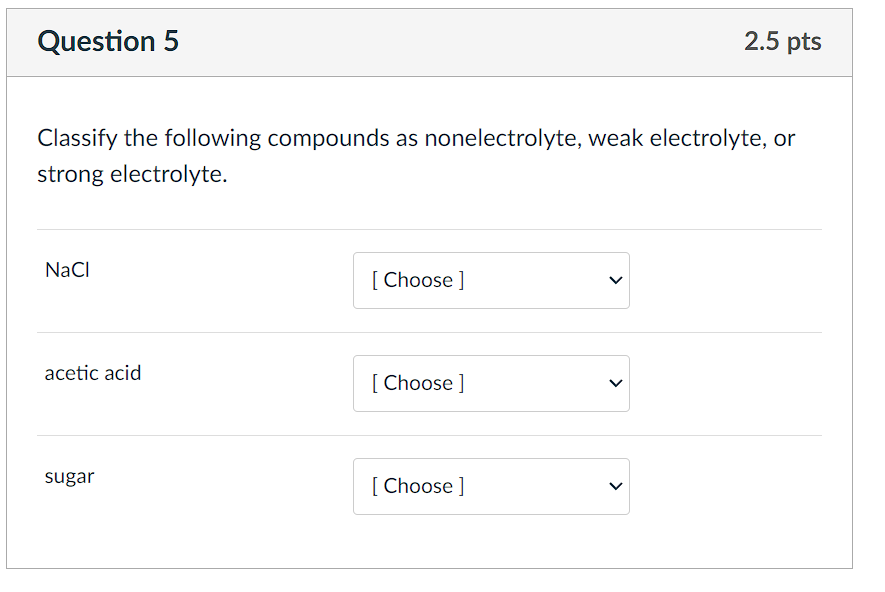 Solved Classify the following compounds as nonelectrolyte, | Chegg.com
