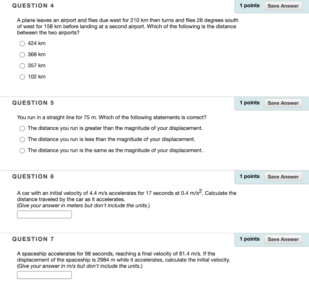 Solved QUESTION 4 1 points Save Answer A plane leaves an | Chegg.com