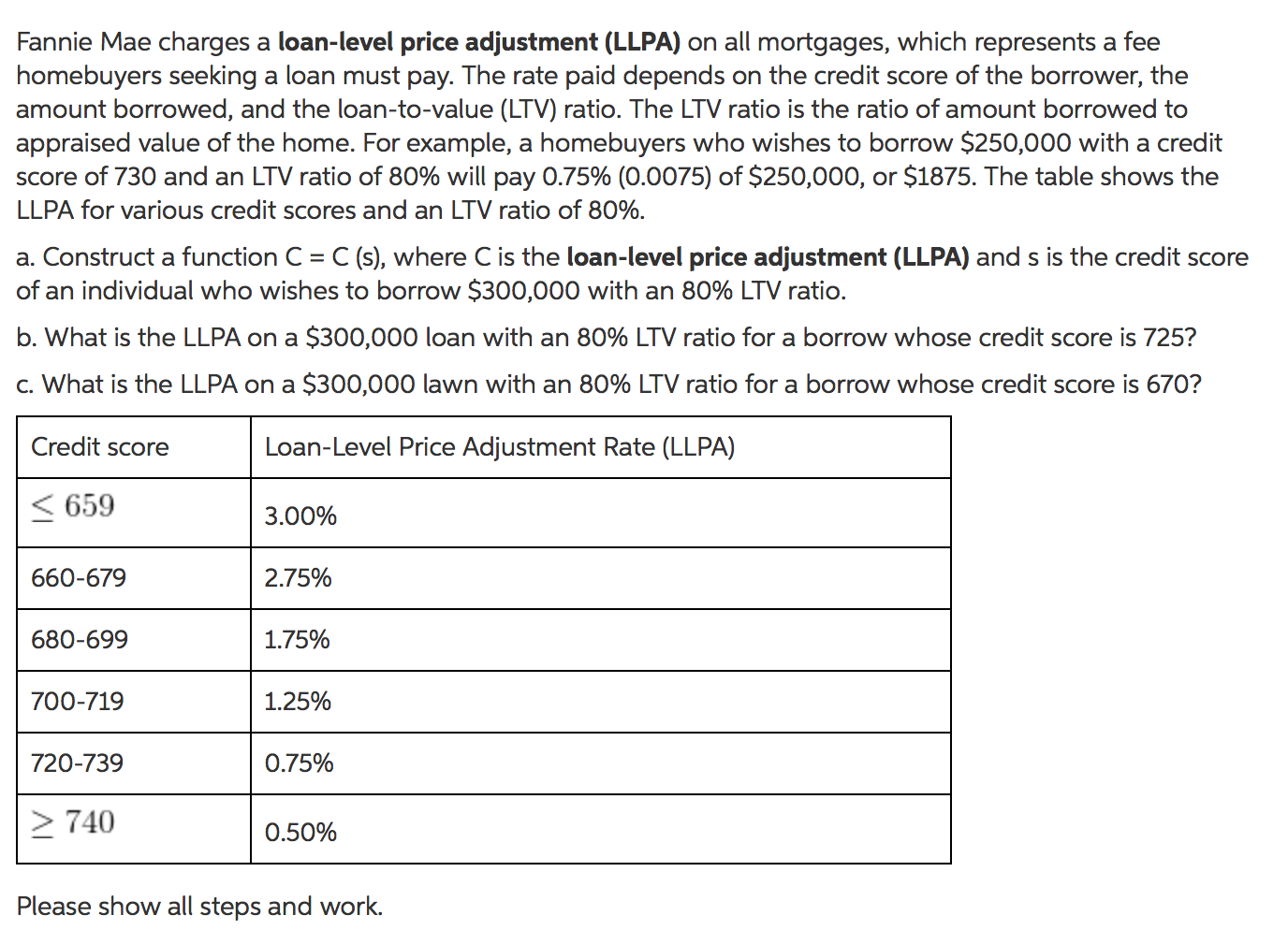 Solved Fannie Mae charges a loan-level price adjustment | Chegg.com