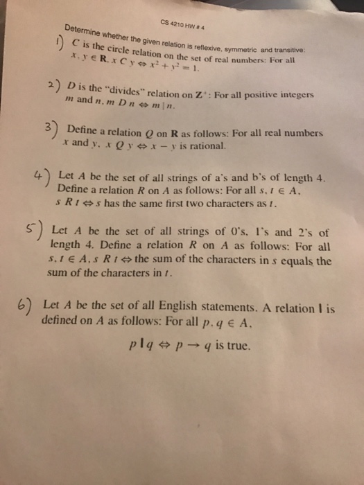 Solved Determine Whether The Given Relation Is Reflexive 