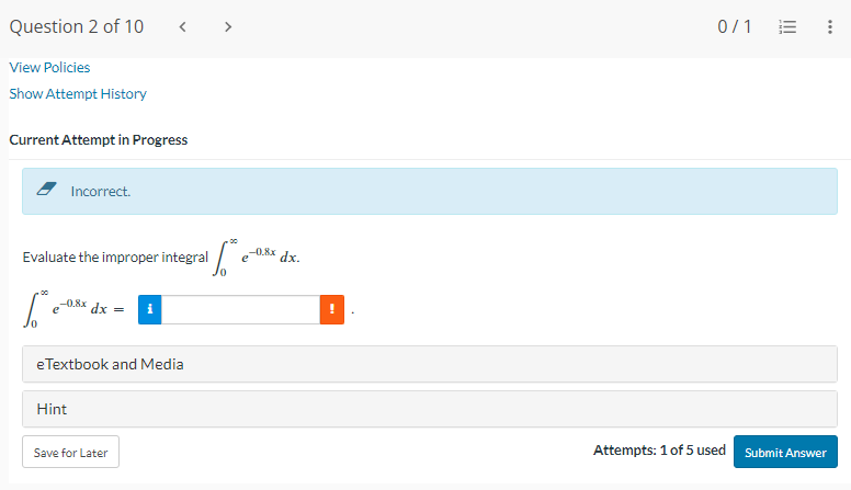Solved Current Attempt in Progress Incorrect. Evaluate the | Chegg.com