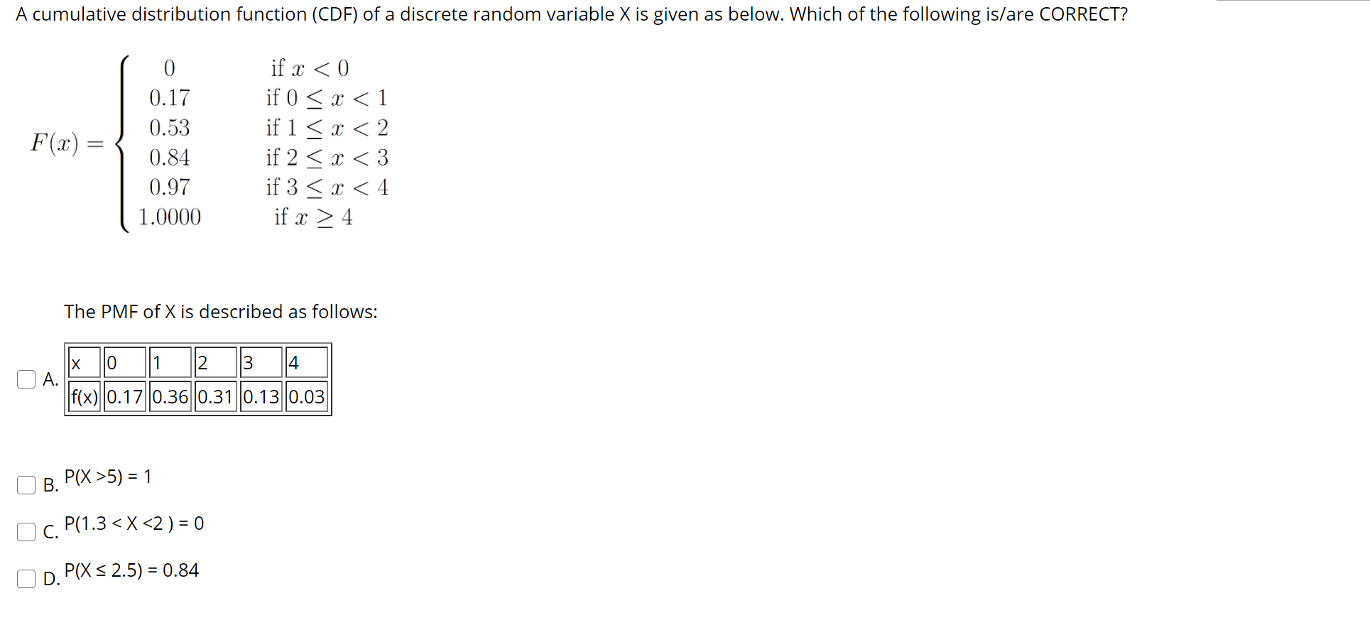 Solved A cumulative distribution function (CDF) of a | Chegg.com
