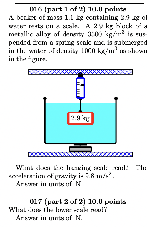 Solved 016 (part 1 of 2) 10.0 points A beaker of mass 1.1 kg | Chegg.com