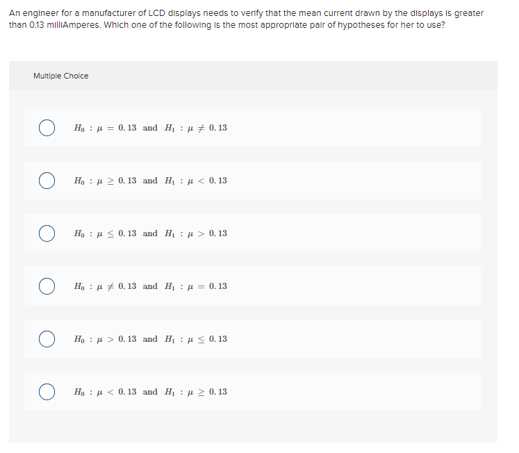Solved An engineer for a manufacturer of LCD displays needs | Chegg.com