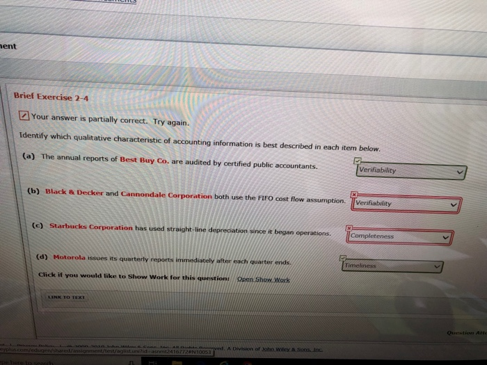 Solved ent Brief Exercise 2-4 囟 Your answer is partially | Chegg.com