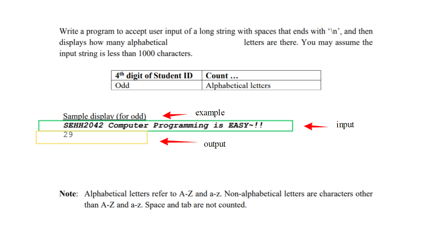 Solved Write a program to accept user input of a long string | Chegg.com