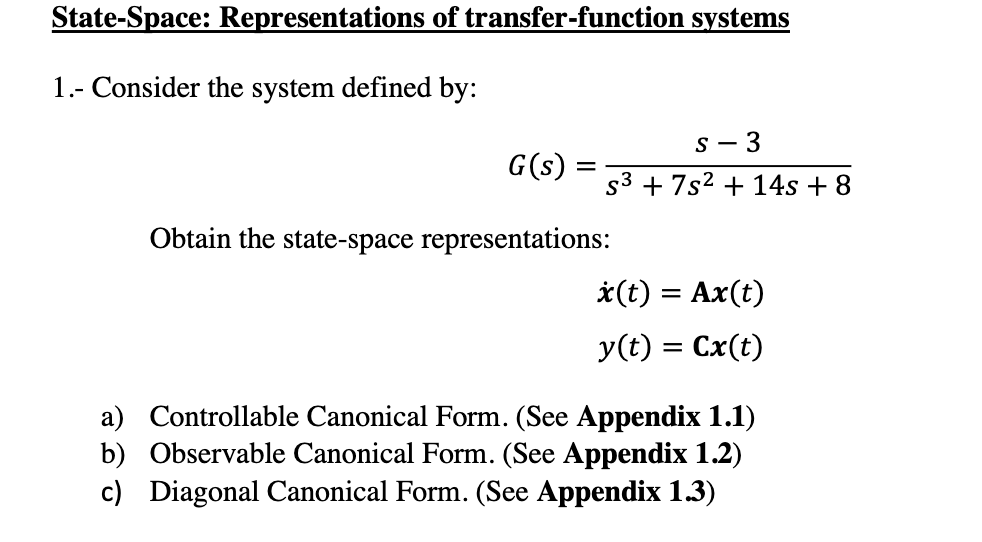 Solved State Space Representations Of Transfer Function