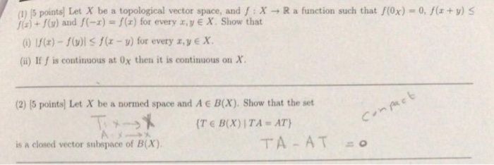 Solved 1) (5 points! Let X be a topological vector space, | Chegg.com