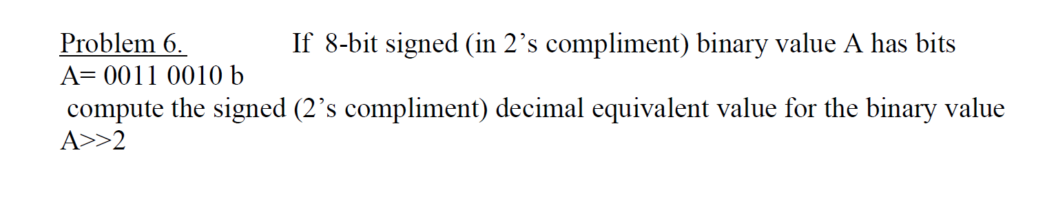 Solved Problem 6. If 8-bit signed (in 2’s compliment) binary | Chegg.com