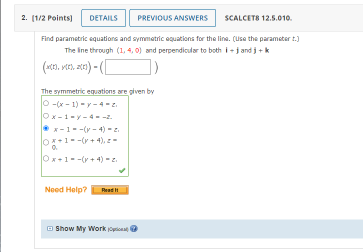 Solved Find Parametric Equations And Symmetric Equations For