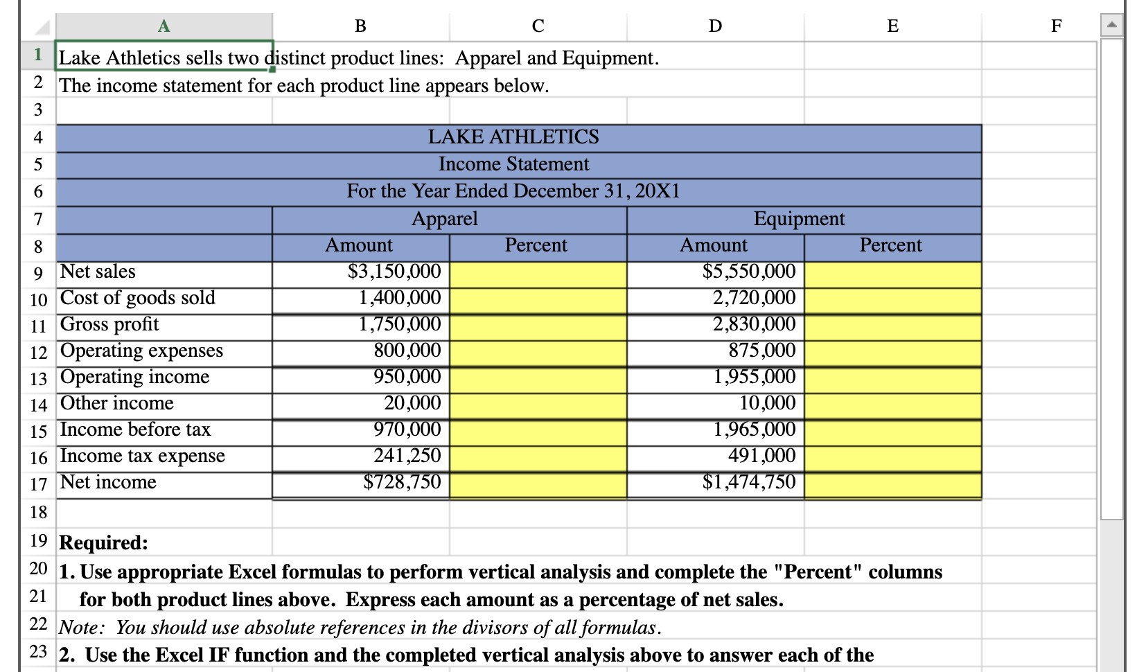 Solved 2. Use the Excel IF function and the completed | Chegg.com