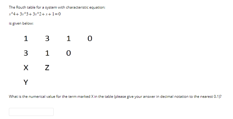 Solved The Routh table for a system with characteristic | Chegg.com