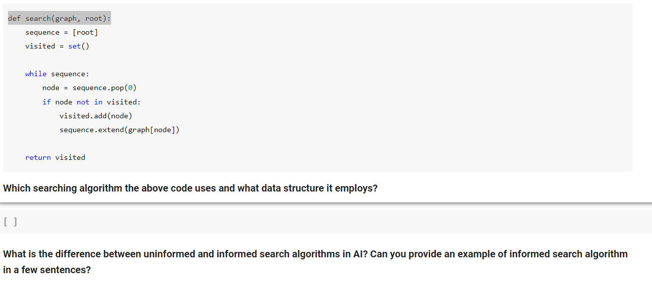 Solved def search( graph, root): sequence =[ root ] visited | Chegg.com