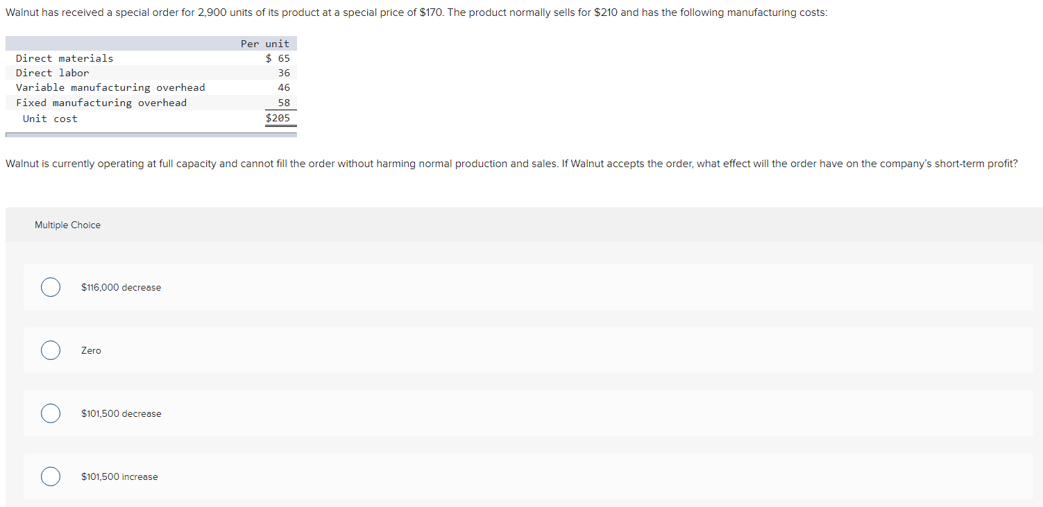 Solved Multiple Choice $116,000 decrease Zero $101,500 | Chegg.com