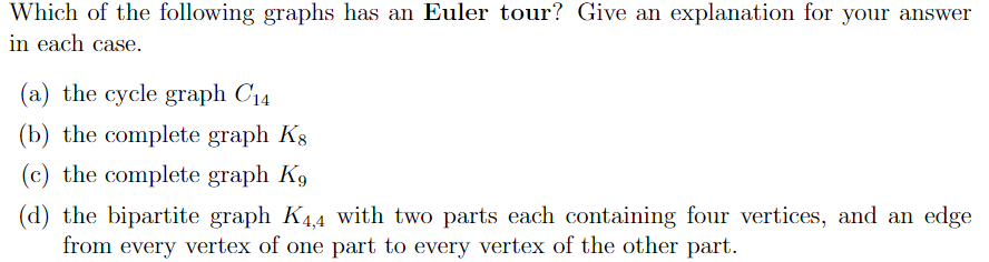 Solved Which of the following graphs has an Euler tour? Give | Chegg.com