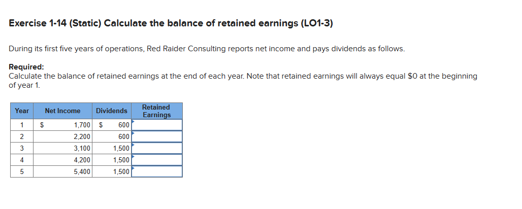 Solved Exercise 1-14 (Static) Calculate the balance of | Chegg.com