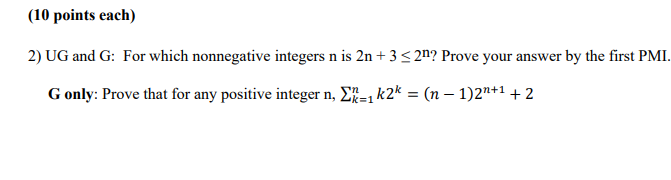 Solved (10 points each) 2) UG and G: For which nonnegative | Chegg.com