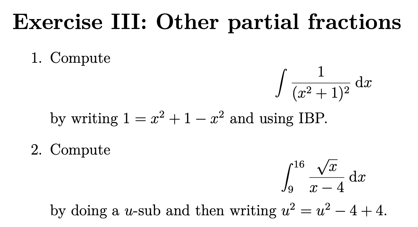 Solved Exercise III: Other partial fractions 1. Compute | Chegg.com