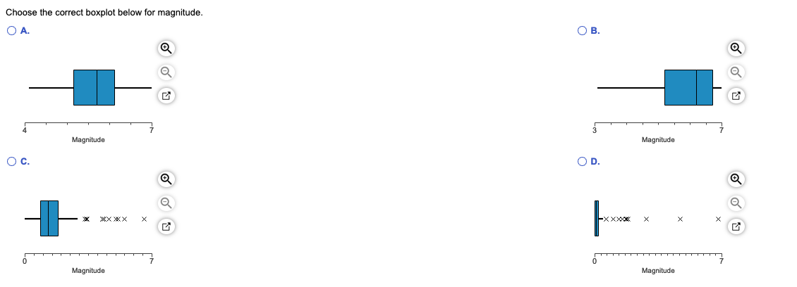 Solved Are there outliers? A. Yes; the boxplot for depth | Chegg.com