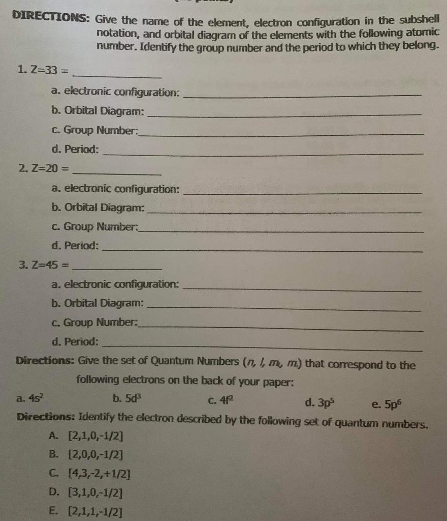 Solved Direction: Write orbital filing diagrams and electron | Chegg.com