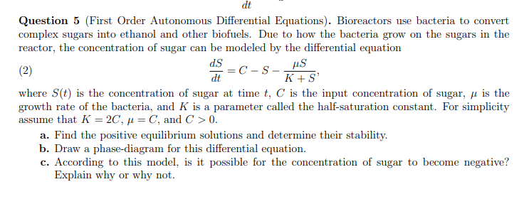 Solved Question 5 (First Order Autonomous Differential | Chegg.com