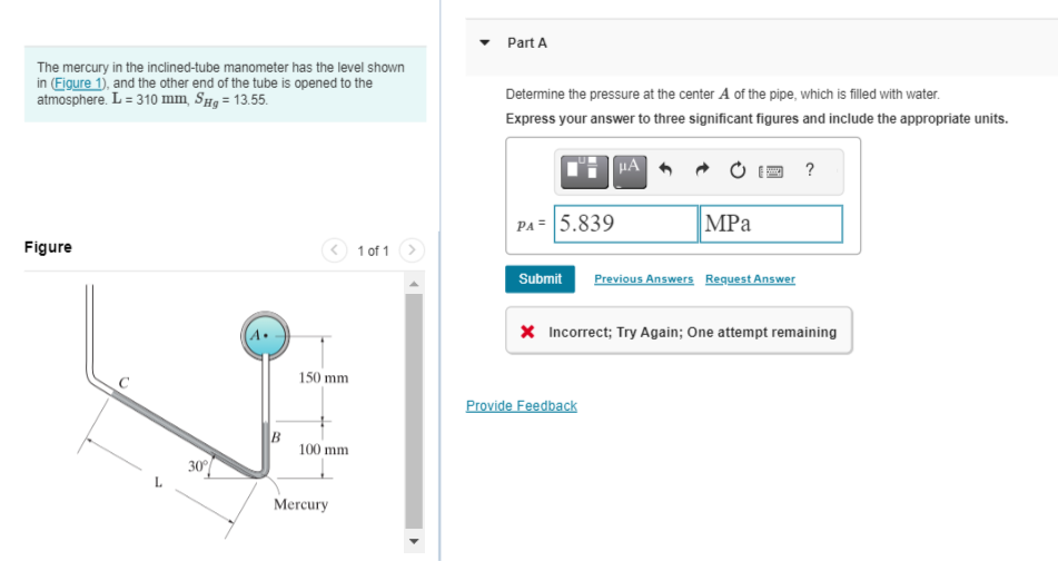 Solved The mercury in the inclined-tube manometer has the | Chegg.com