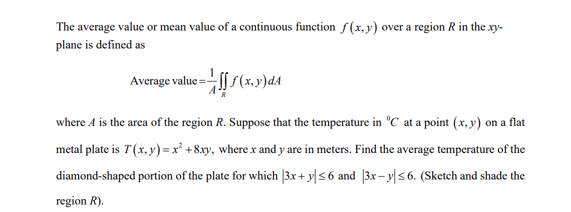 Solved The average value or mean value of a continuous | Chegg.com