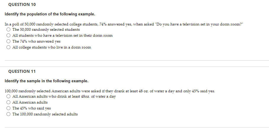 Solved QUESTION 10 Identify the population of the following | Chegg.com