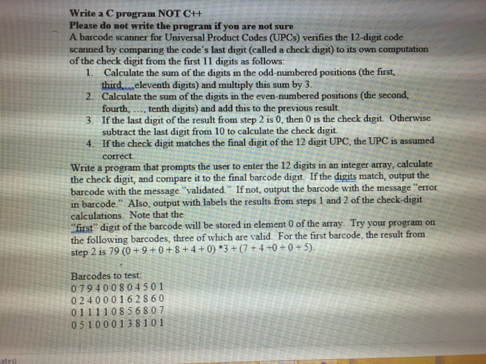 Solved A barcode scanner for Universal Product Codes (UPCs) | Chegg.com