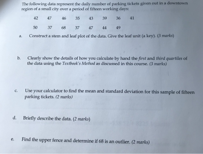 Solved The following data represent the daily number of | Chegg.com