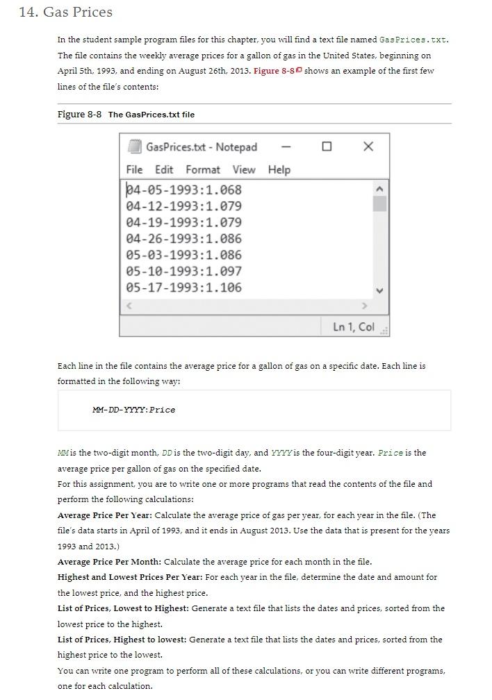 14. Gas Prices In the student sample program files | Chegg.com
