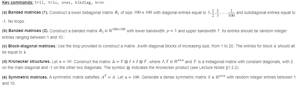 Solved 100 Key commands: tril, triu, ones, blkdiag, kron (a) | Chegg.com
