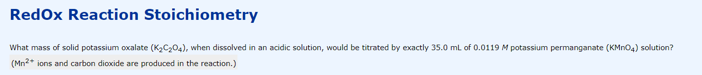 Solved RedOx Reaction Stoichiometry What mass of solid | Chegg.com