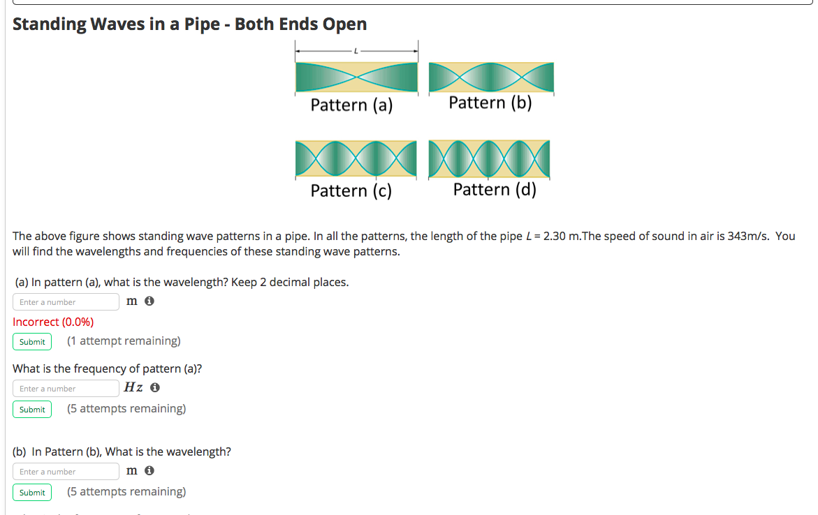 Solved Standing Waves in a Pipe - Both Ends Open Pattern (a) | Chegg.com